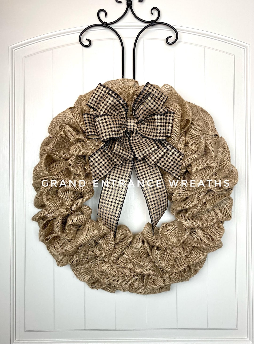 Burlap Wreath for Front Door, Year Round Primitive Wreath, Rustic Fall ...