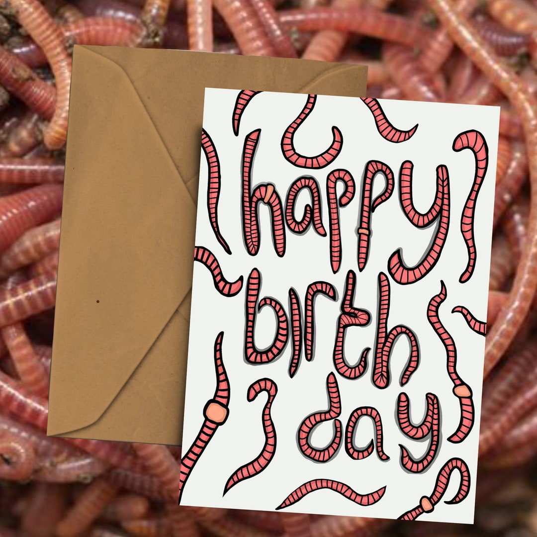 Happy Birthday Card Worms White - Etsy