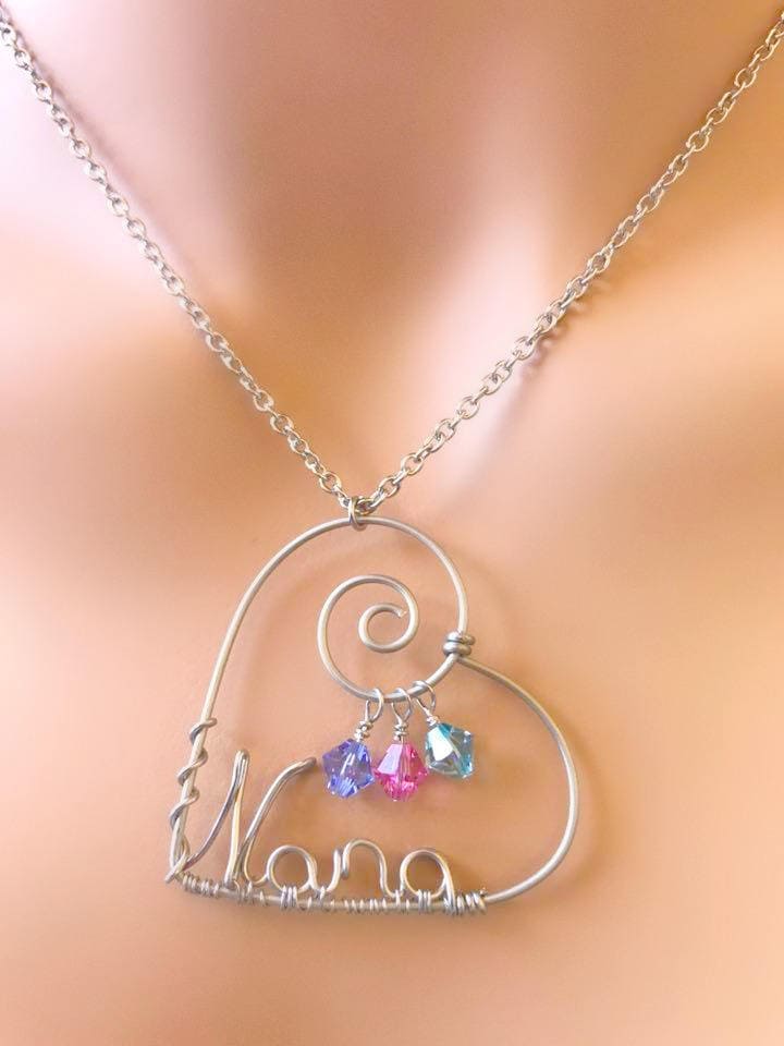 Personalized Stainless Steel Nana Heart Birthstone Necklace,nana ...