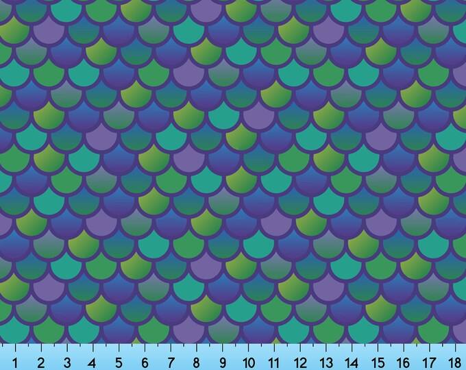 Blue Summer Mermaid Scales Fabric Blue Mermaid by Washburnart Summer ...