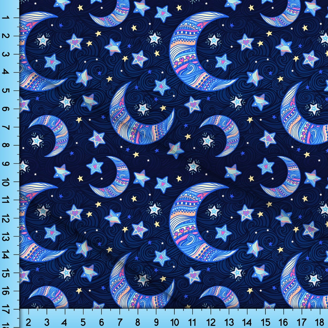Blue Moon Stars Fabric: Space Pattern by the Yard - Etsy