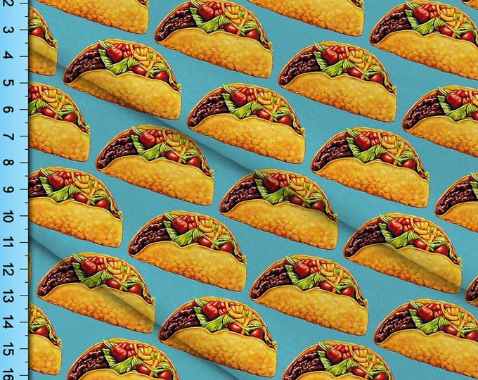 Taco Party Fabric by the Yard / Whimsical Ditsy Taco Fabric / Cartoon ...