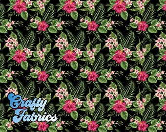 Hibiscus Fabric Butterflies and Hibiscus Flowers A Painted Pattern by ...