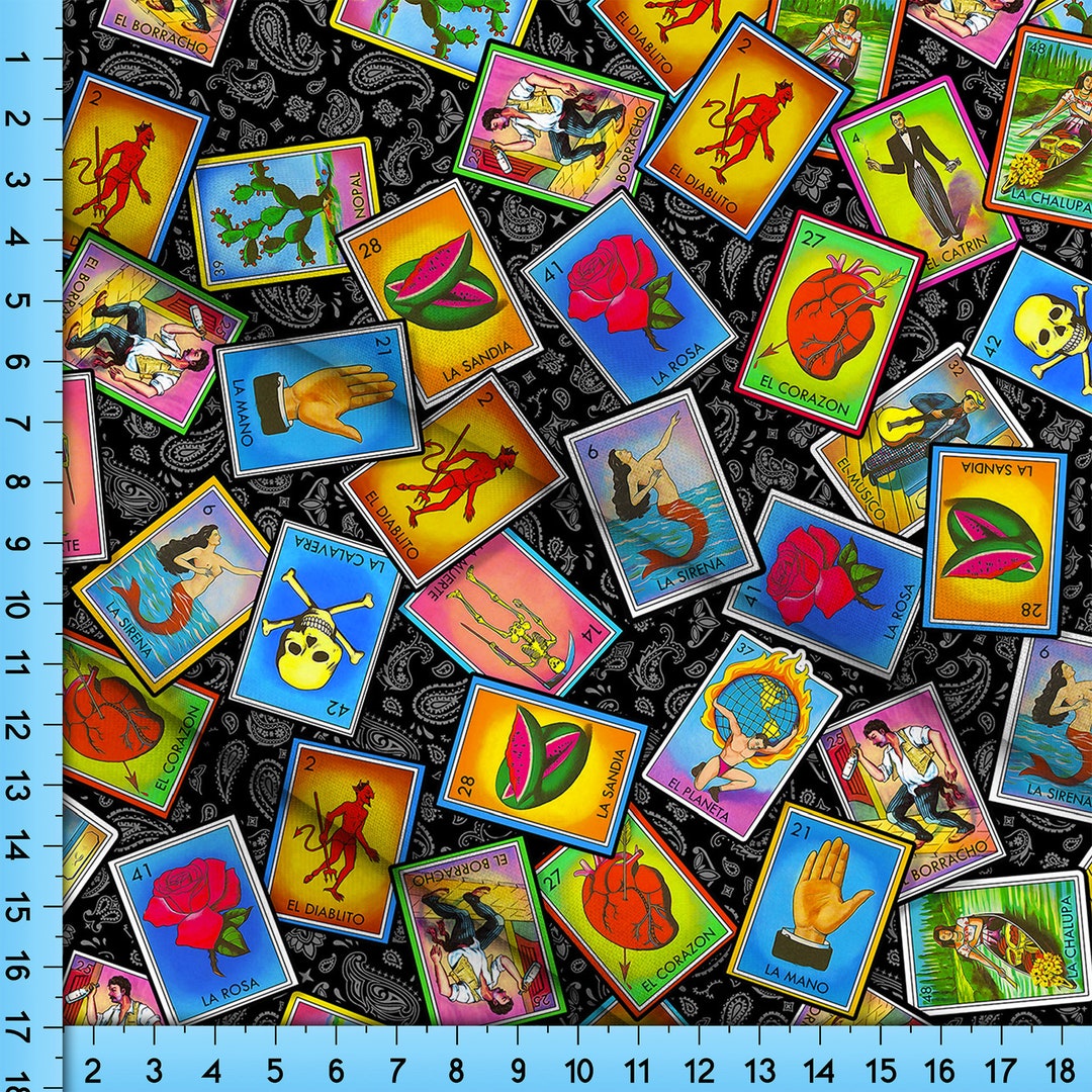 Mexican Loteria Paisley Fabric by the Yard, Mexican Fiesta Lottery ...