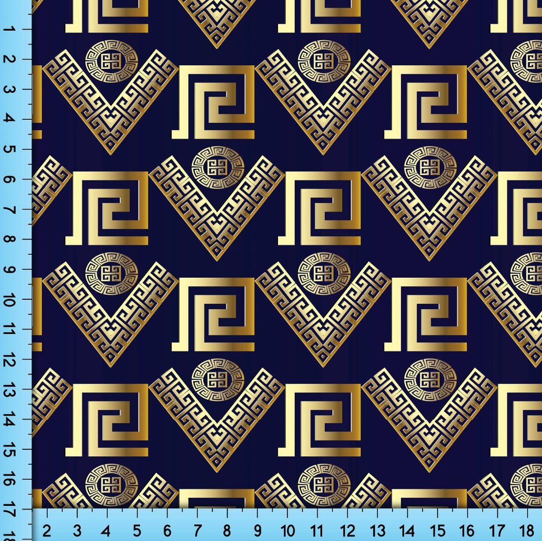 Gold and Navy Blue Baroque Design Fabric by the Yard - Etsy