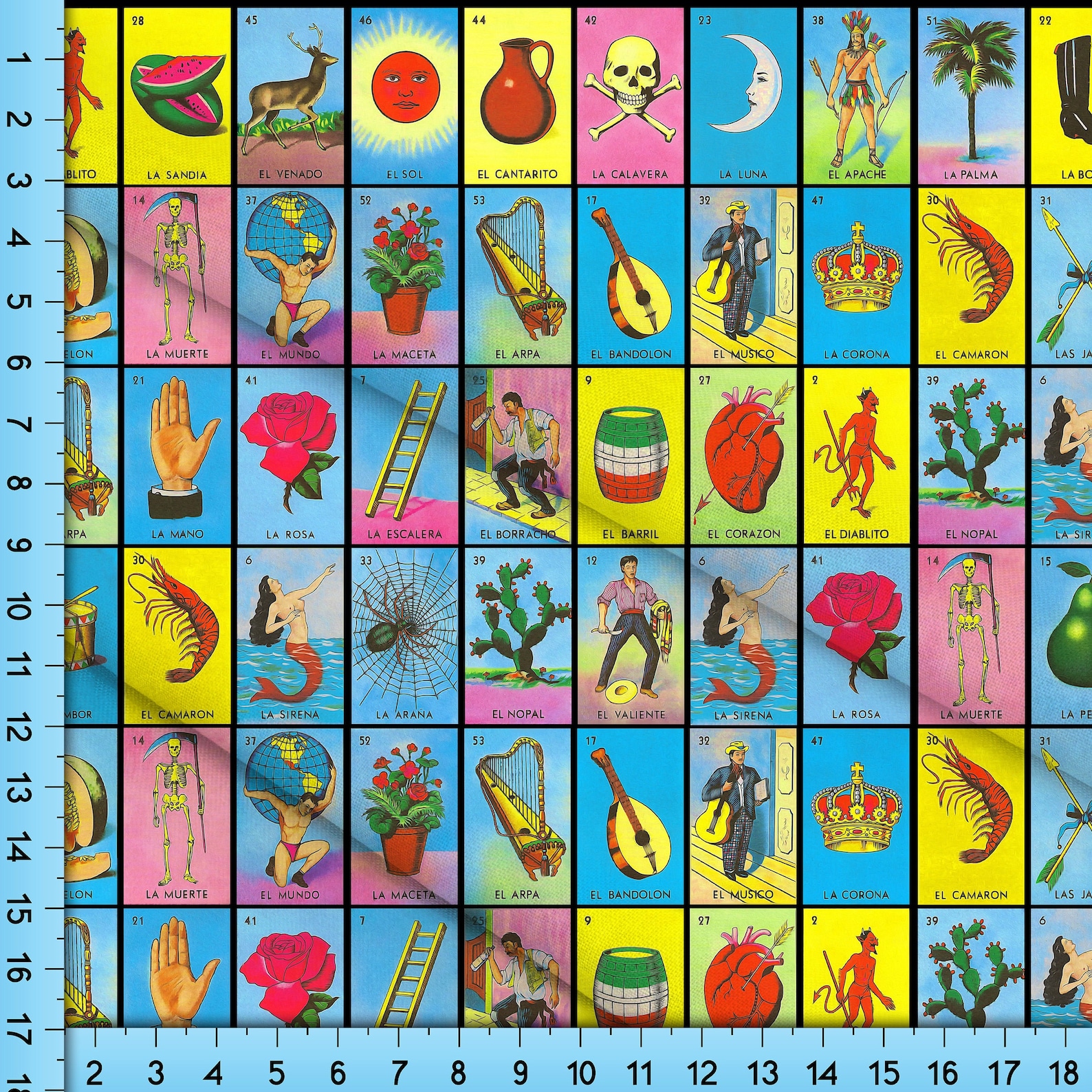 Mexican Lottery Fabric by the Yard, Mexican Loteria Bingo Pattern ...