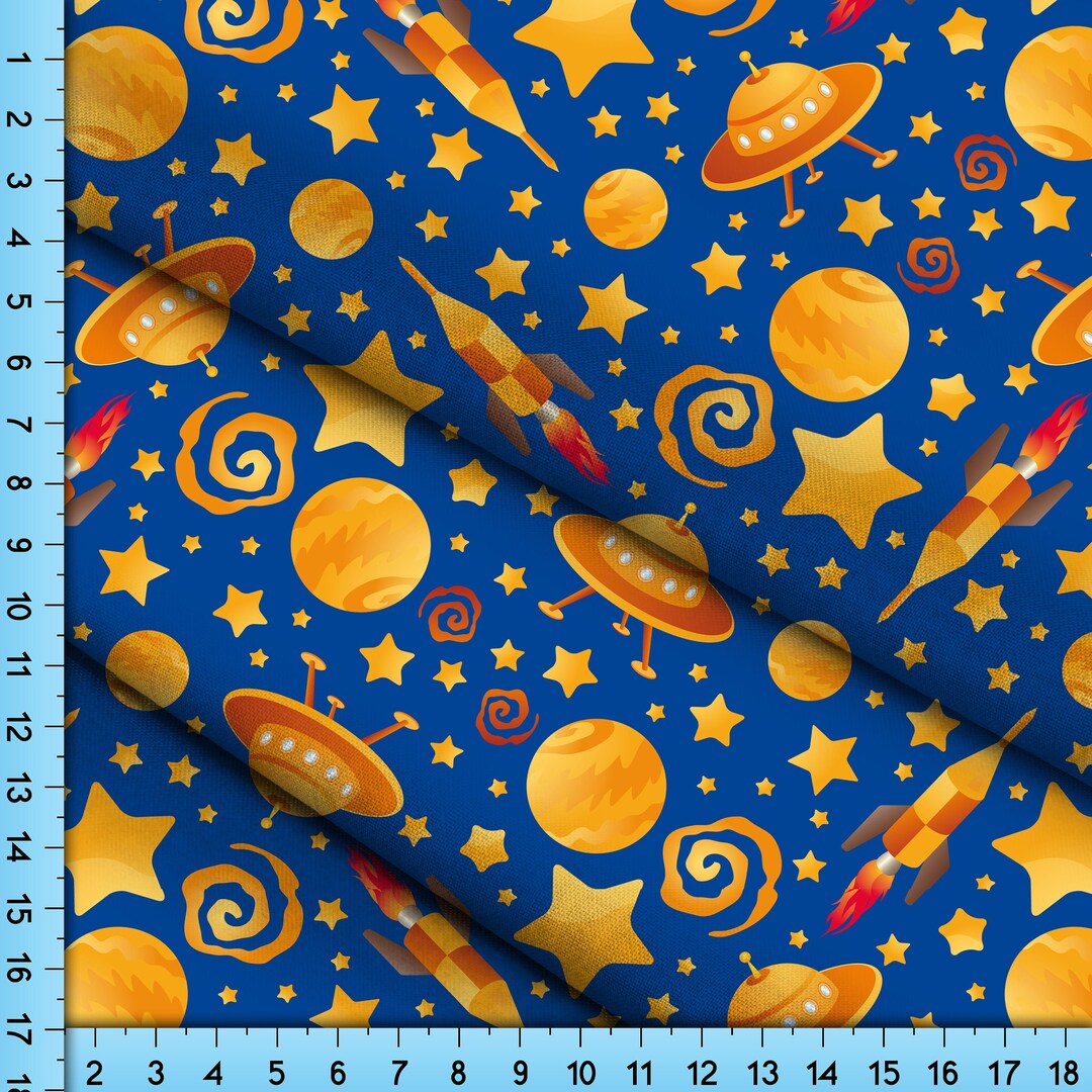 Space Rocket Moon Stars Fabric by the Yard, Planets and Space Pattern ...
