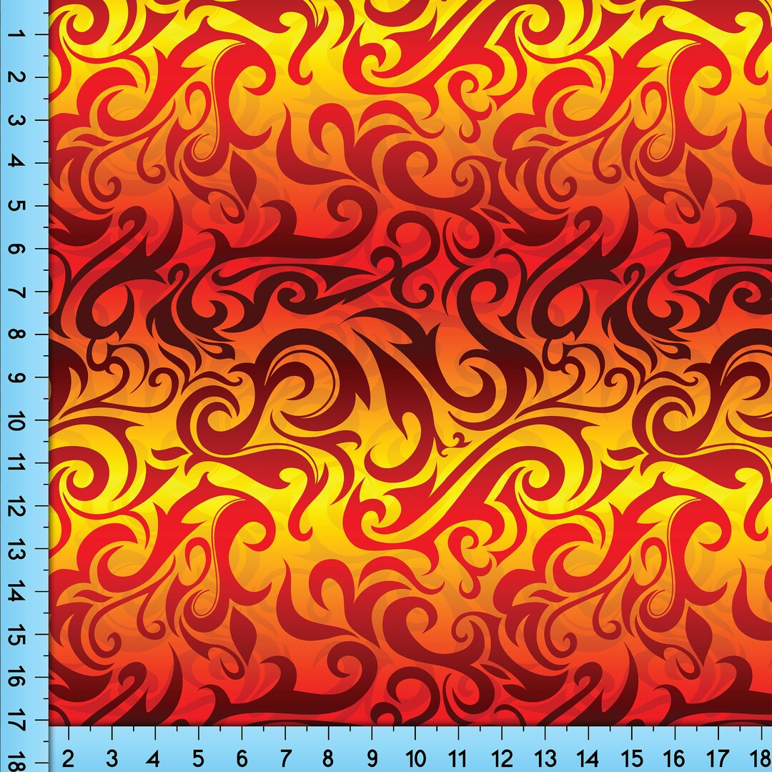 Flame Fabric Print, Tribal Tattoo Novelty Design Printed by the Yard ...