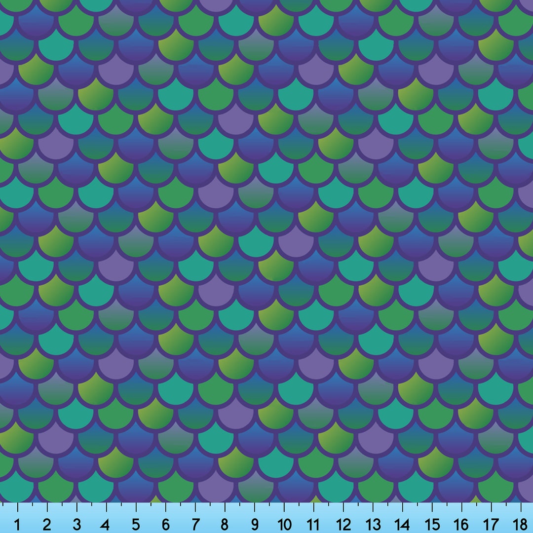 Mermaid Scales Fabric by the Yard, Custom Printed Blue and Green ...