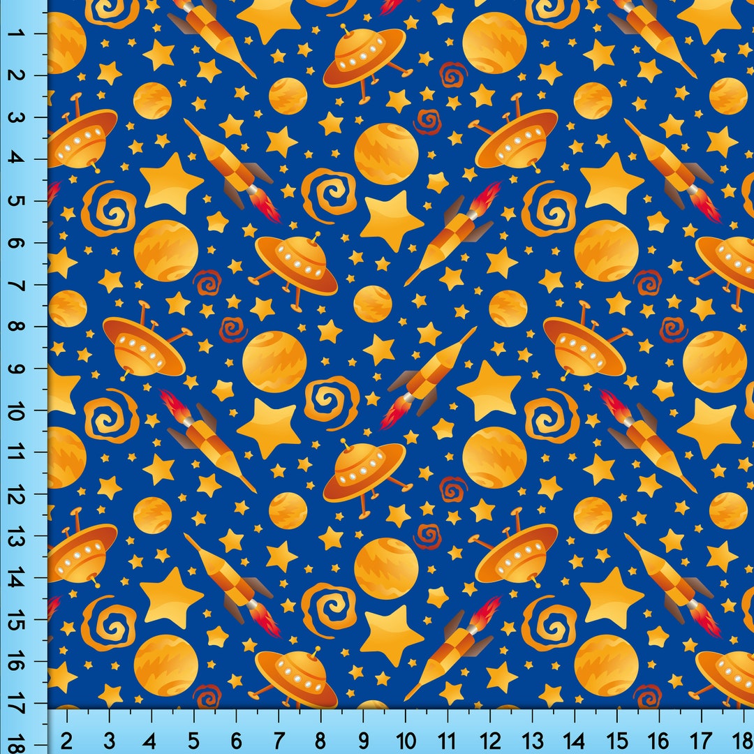 Space Ships Stars UFO Fabric Pattern, Kids Boys Fabric Design Printed ...