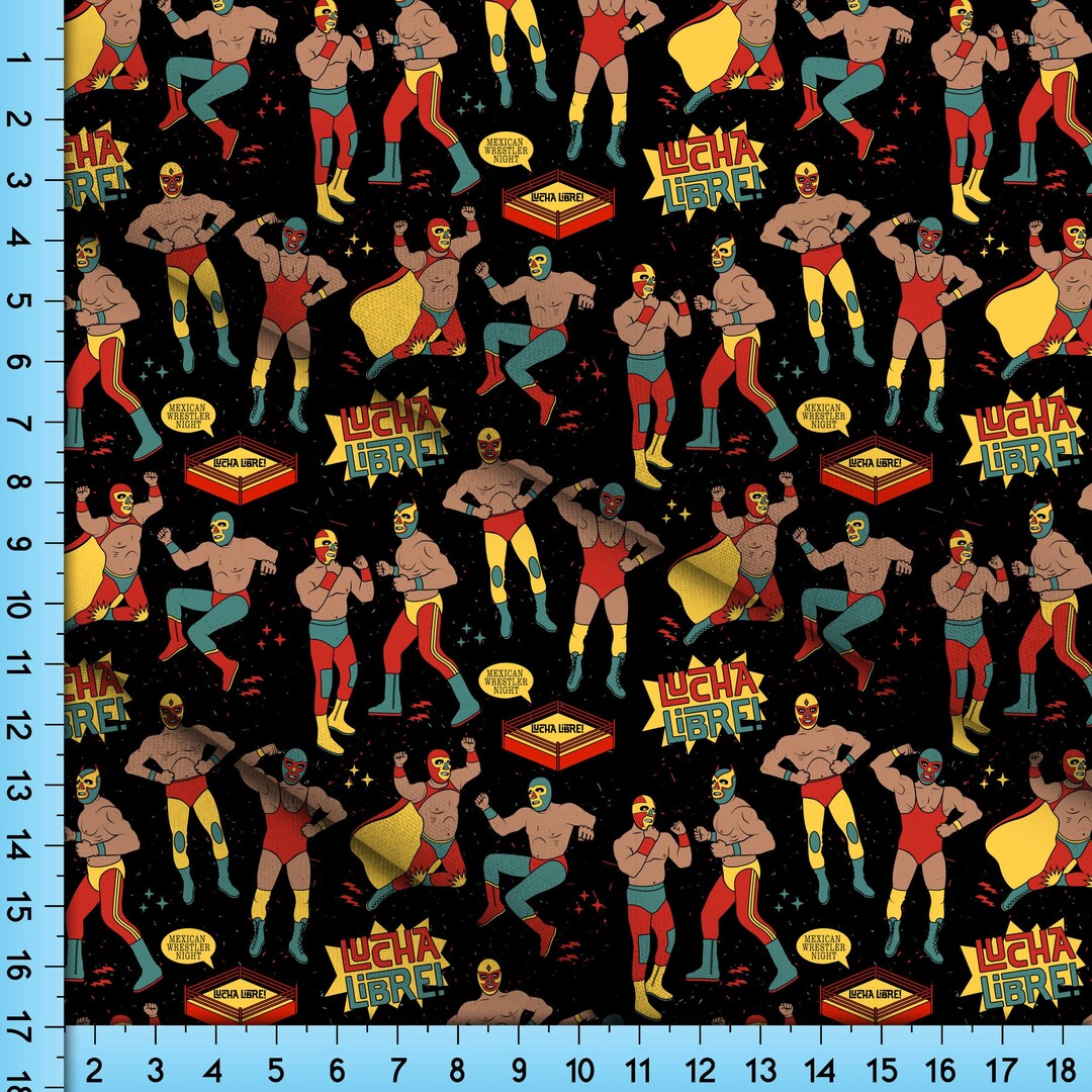 Lucha Libre Mexican Wrestler Fabric by the Yard, Half Yard, Fat Quarter ...