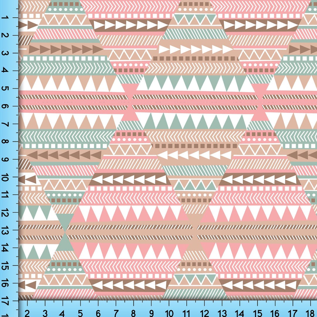 Boho Triangle Fabric Pattern, Pastel Pink and Green Southwest Design ...