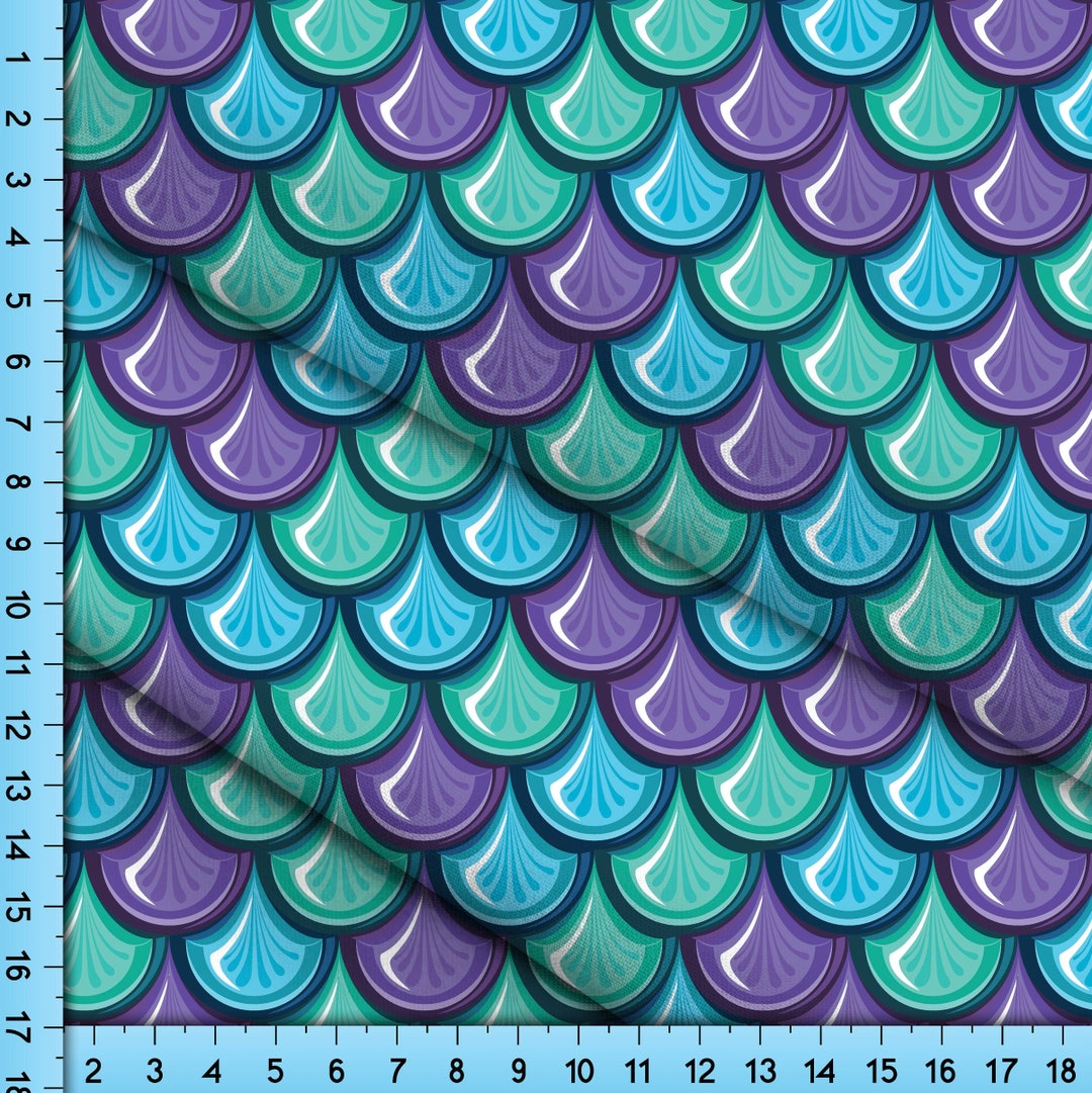 Mermaid Scales Fabric Blue, Purple, Green Deco Pattern Printed by the ...