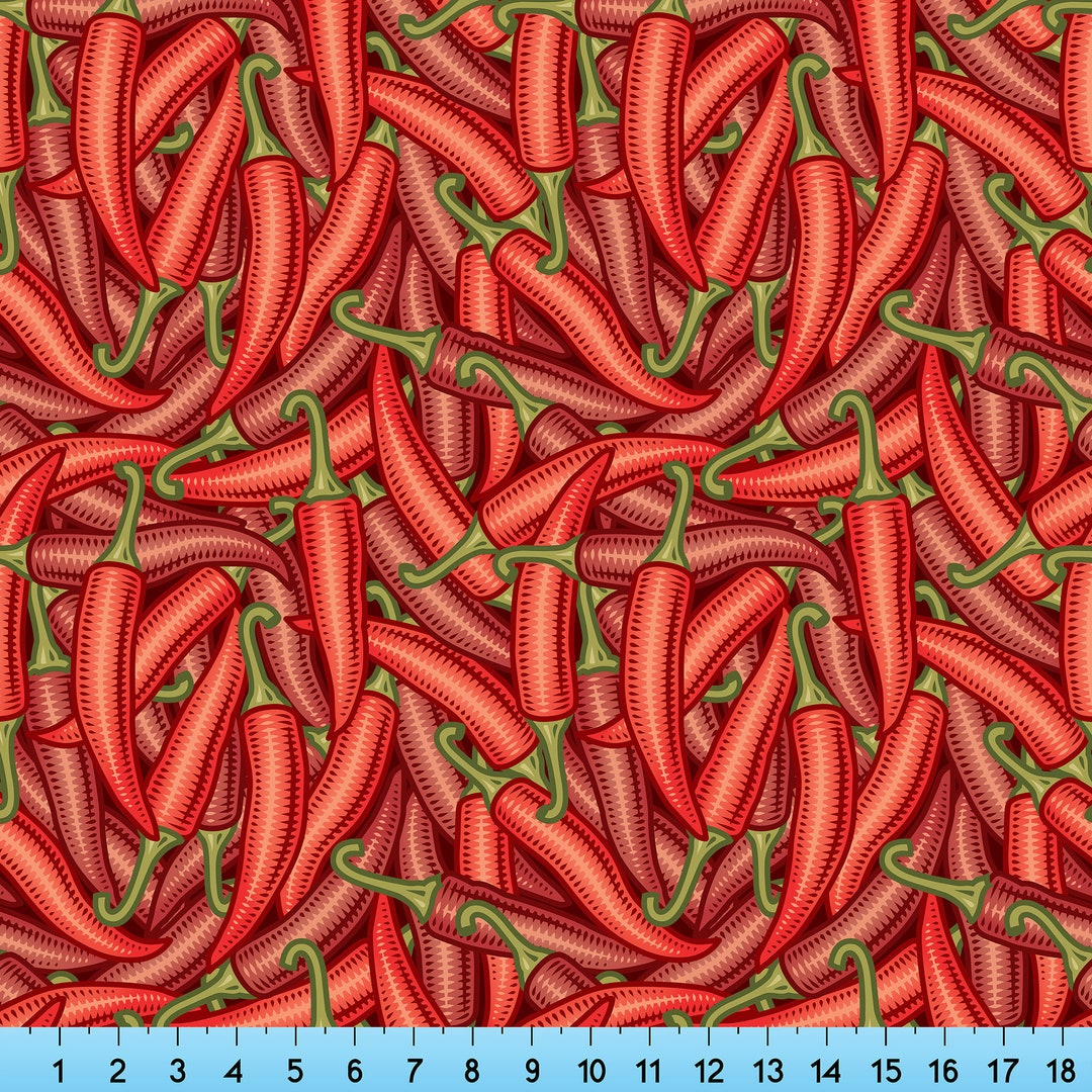 Chili Peppers Fabric Printed by the Yard, Red Habanero Print Fabric - Etsy