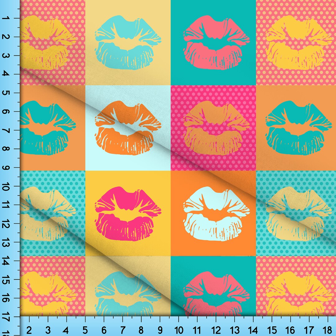 Pop Art Lips Fabric by the Yard, Pastel Fashion Colors Mouth Design ...