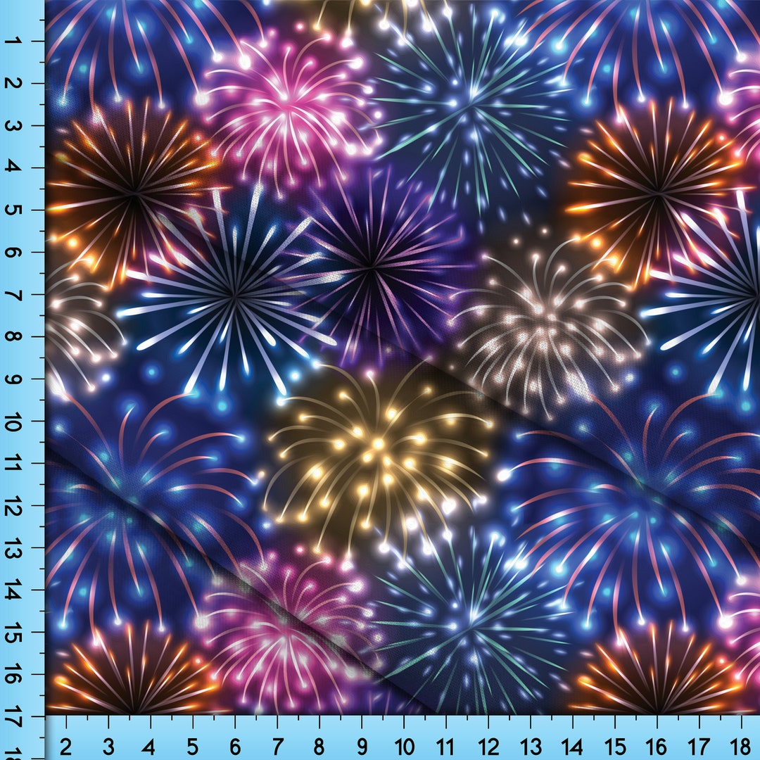 Fireworks Fabric by the Yard, Forth of July Neon Blue Pink, Orange ...