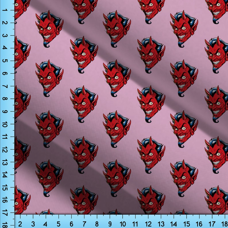 Red Devil on Pink Fabric Pattern Novelty Design Printed By | Etsy