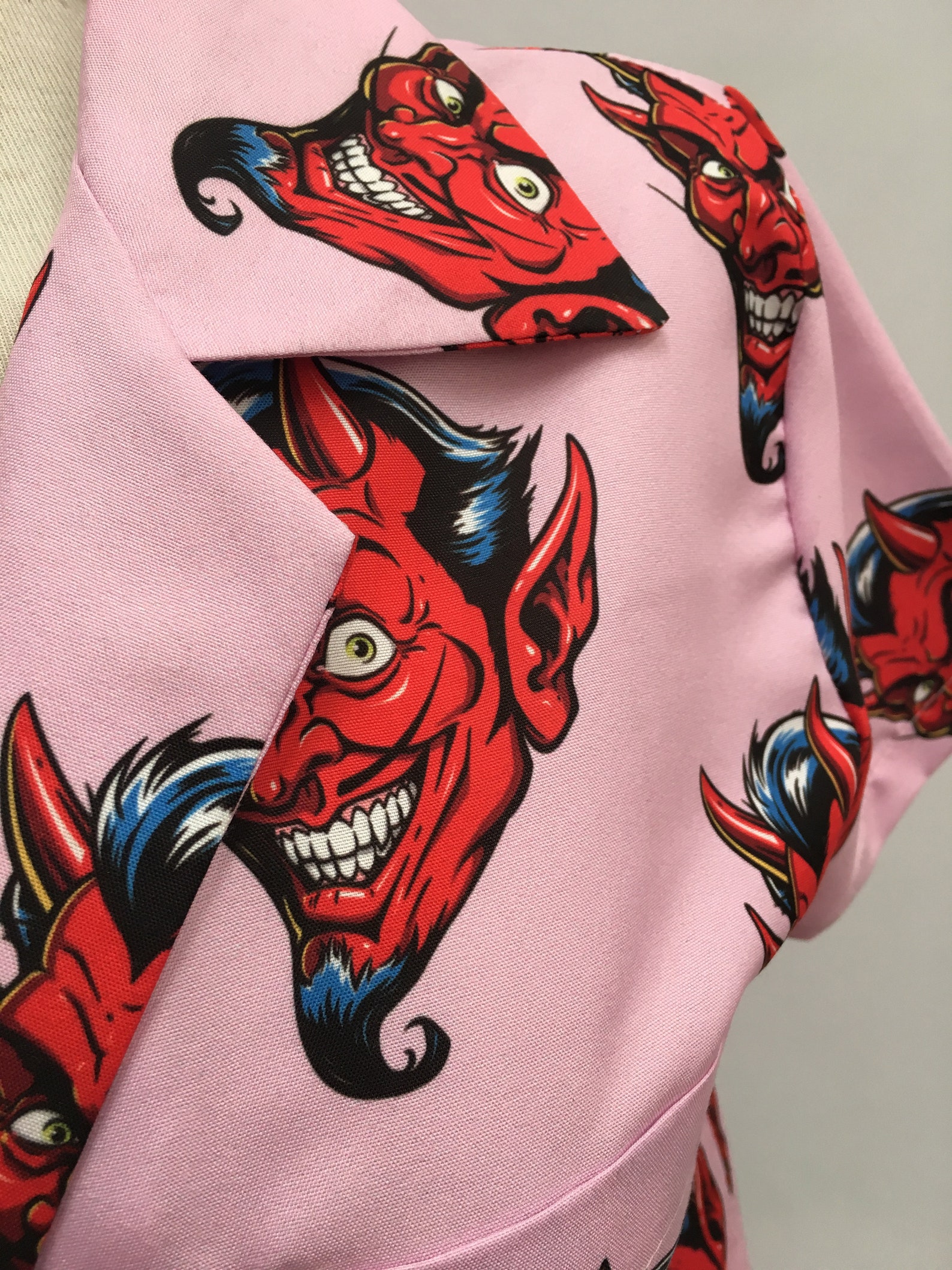 Red Devil on Blue Fabric Pattern Novelty Design Printed By | Etsy