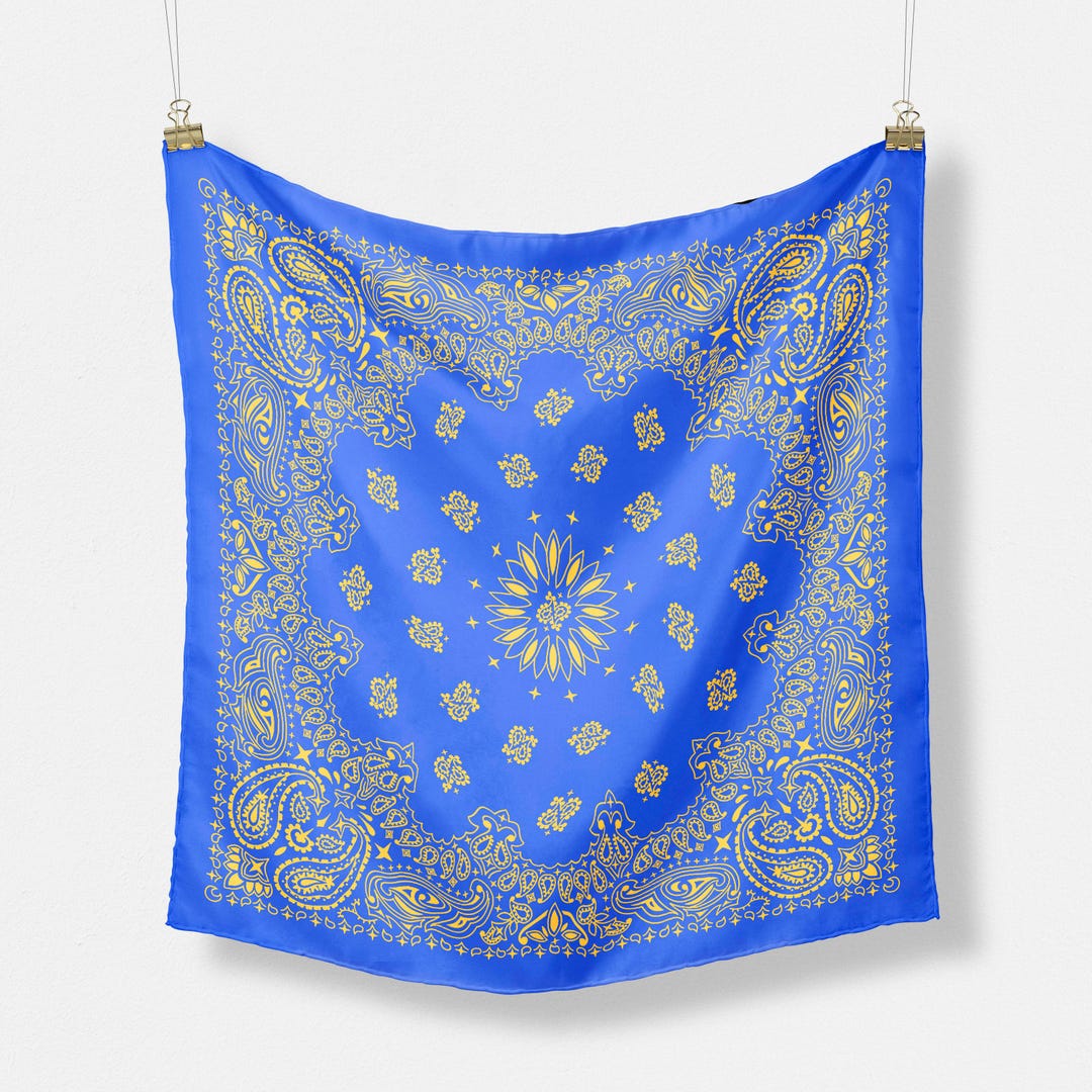 Blue Gold Paisley Bandana, Head Wrap, Neck Scarf or Hair Scarf - Etsy
