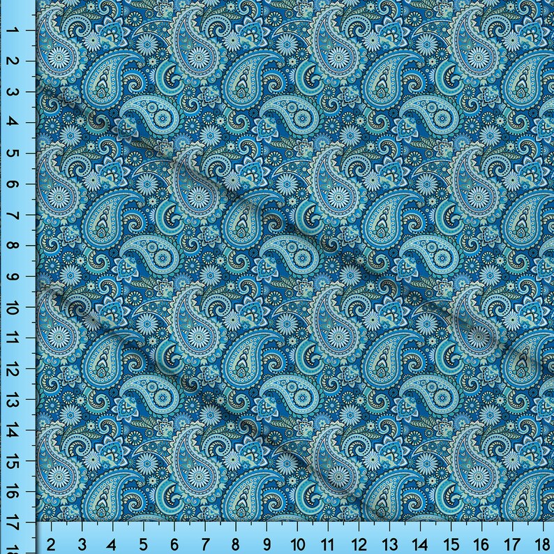 Blue Paisley Fabric Ornate Pattern by the Yard - Etsy