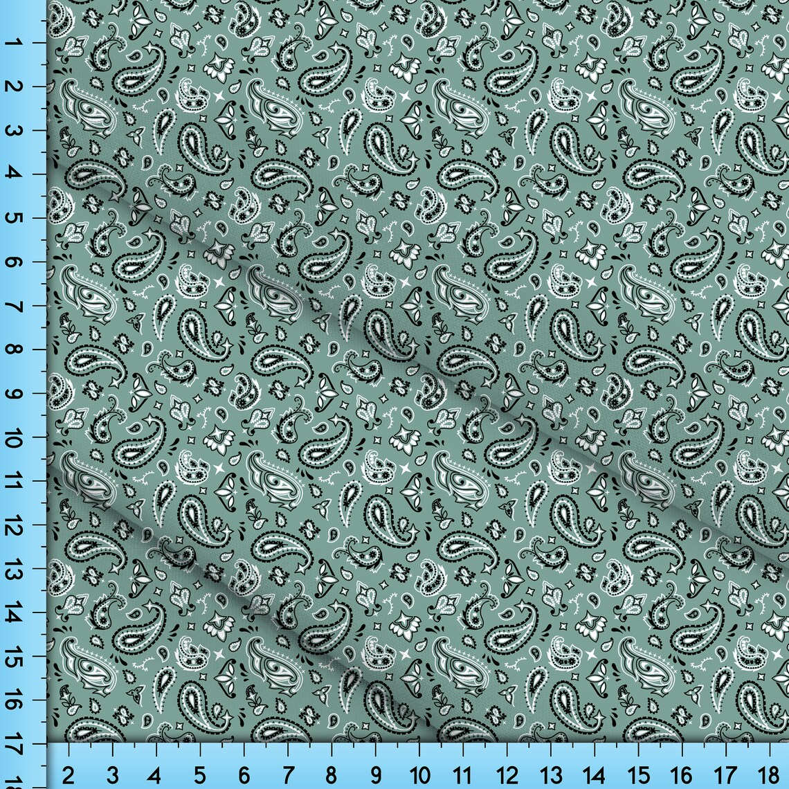 Sage Green Paisley Bandana Fabric Pastel Printed Cloth By the | Etsy