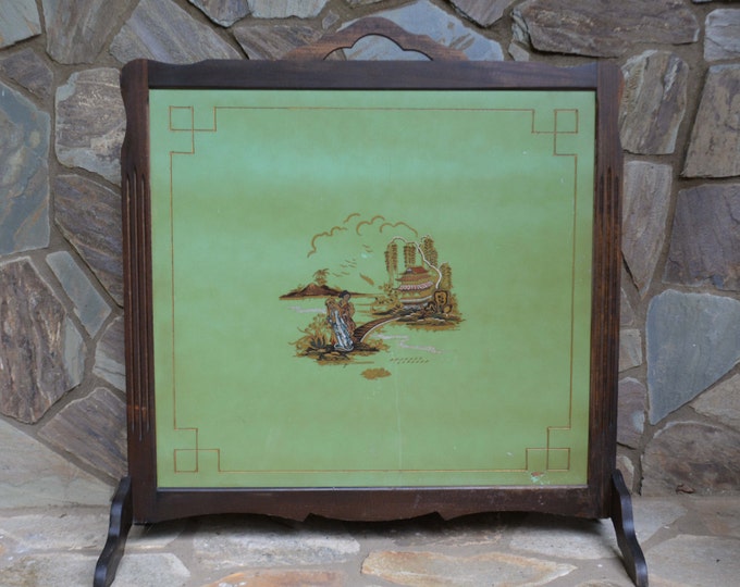Vintage Hand Painted Fireplace Screen,vintage Oriental Home Décor, Wood ...