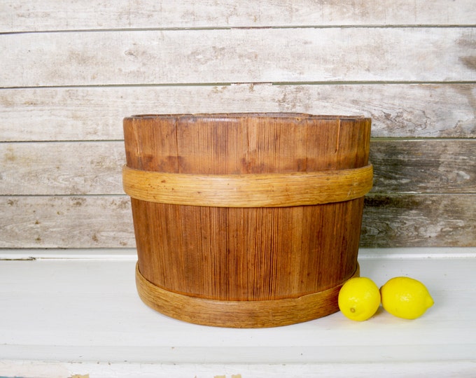 Primitive Wood Bucket, Antique Wooden Bucket, Firkin Bucket, Well ...