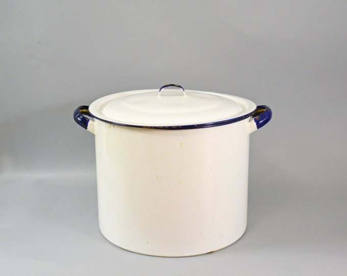 Extra Large Enamel Pot, Enamel Stock Pot With Lid, Blue and White ...