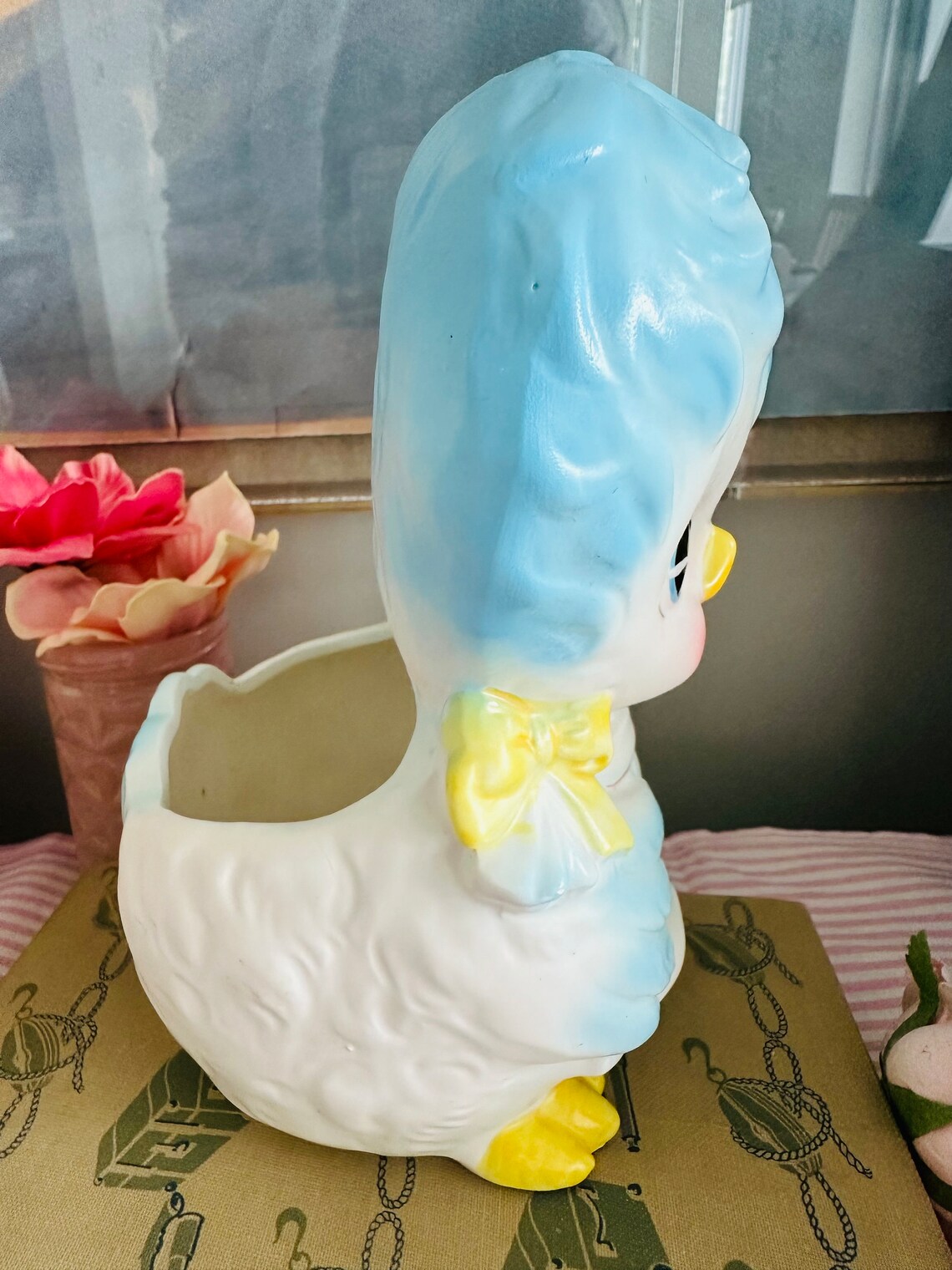Vintage Relpo Japan Ceramic Bluebird Blue Bird Girl With Pigtails Baby ...