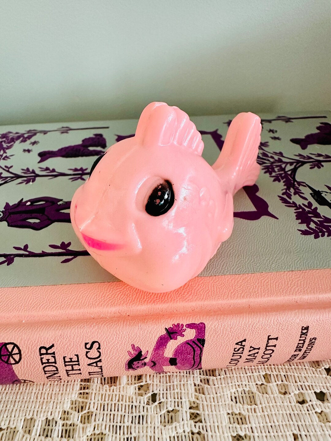 Vintage Plastic Celluloid Pink Fish Rattle Baby Toy - Made in Hong Kong ...