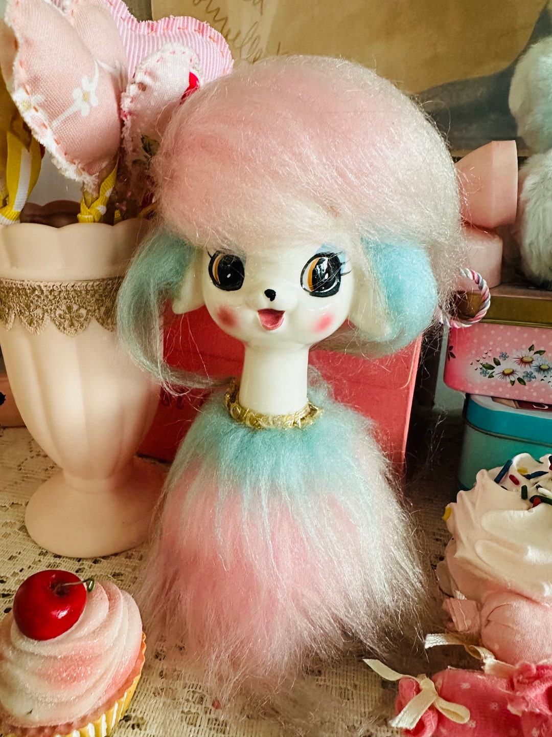 Vintage Japan Cotton Candy Furry Fur Puppy Dog Ceramic Figurine Kitsch ...