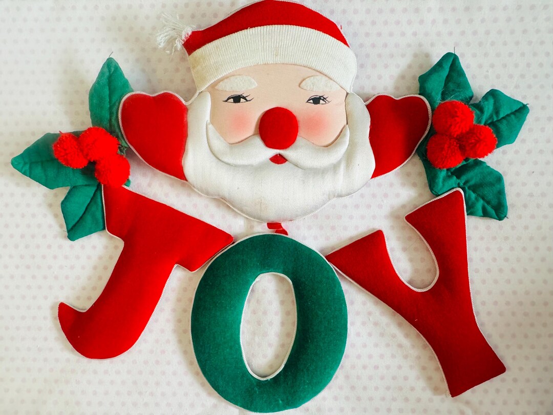 Vintage Kitsch Santa JOY Hanging Sign Plush Decoration - Kitschmas - Etsy
