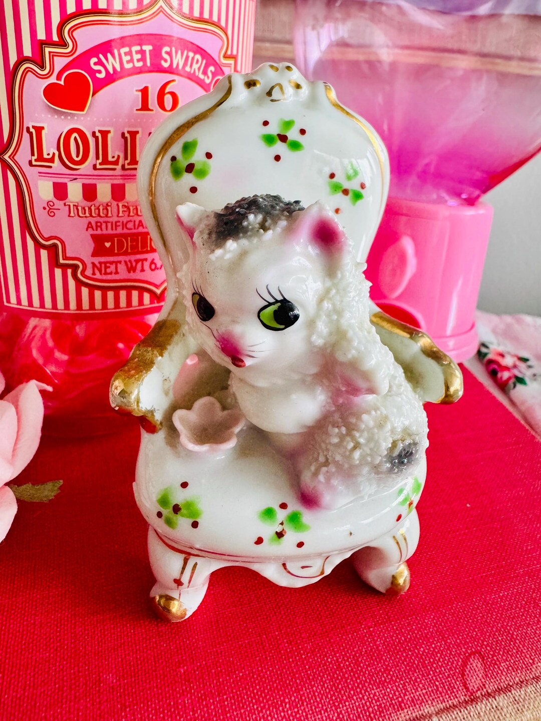Vintage Japan Anthropomorphic Kitsch Kitty Cat Sugar Texture Figurine ...