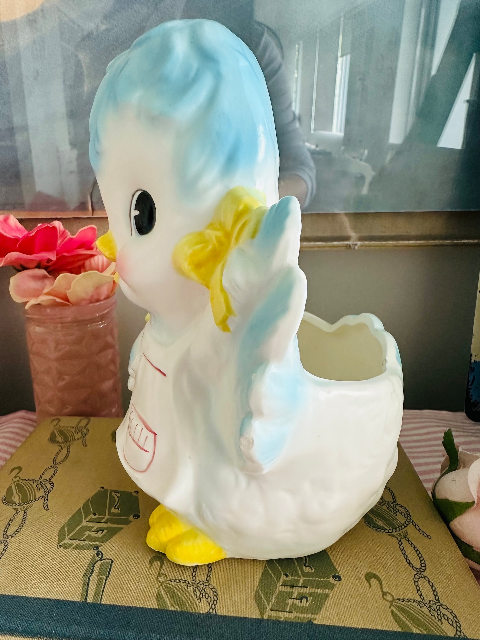 Vintage Relpo Japan Ceramic Bluebird Blue Bird Girl With Pigtails Baby ...