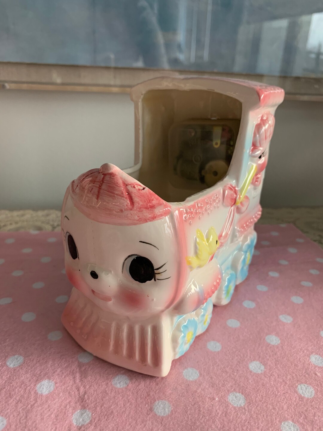 Vintage Kitsch Japan Ceramic Bird Pink Train Dish Planter Vase Figurine ...