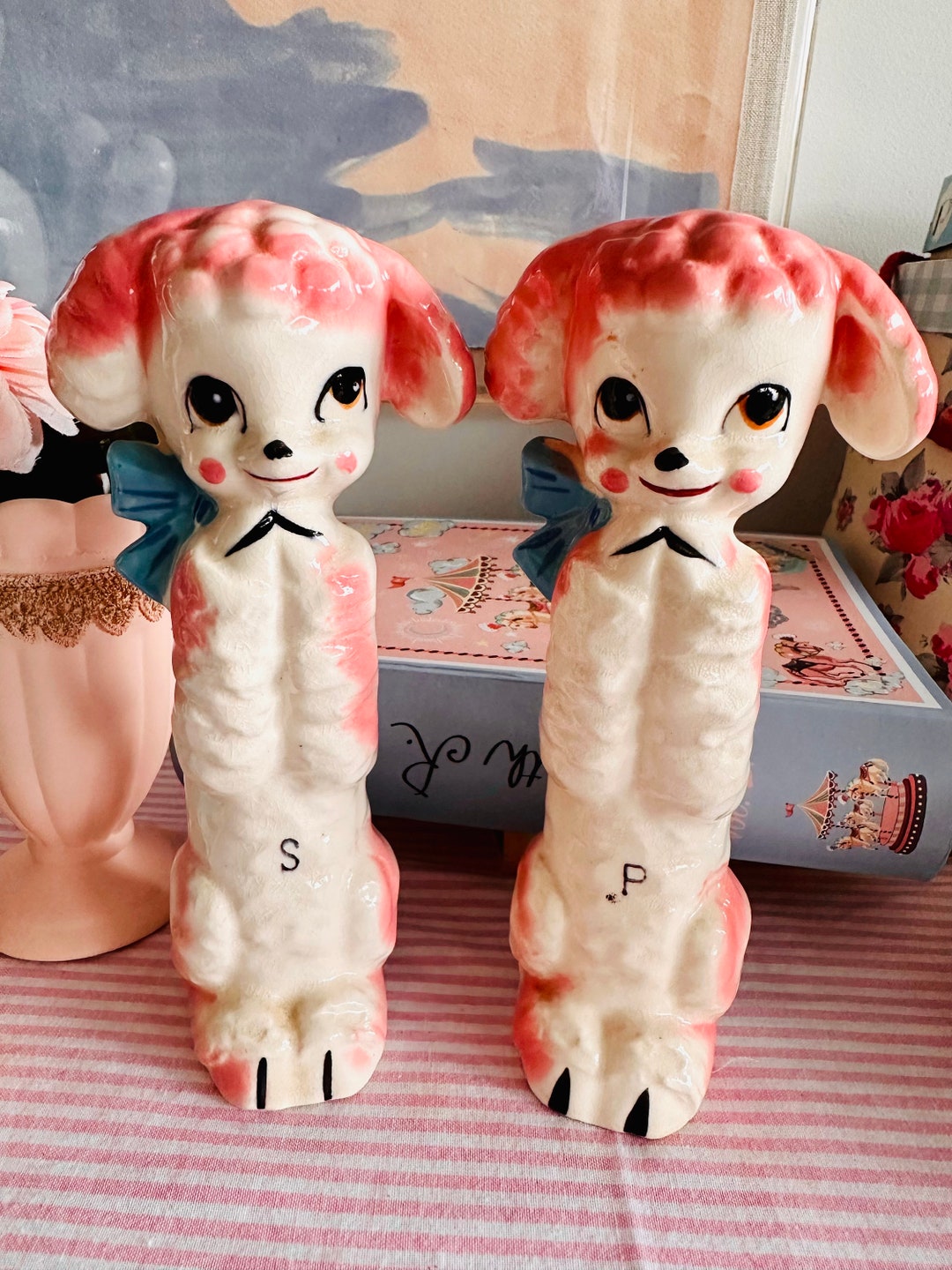 Vintage Wales Kitsch Japan Tall Pink Ceramic Poodles Puppies - Etsy