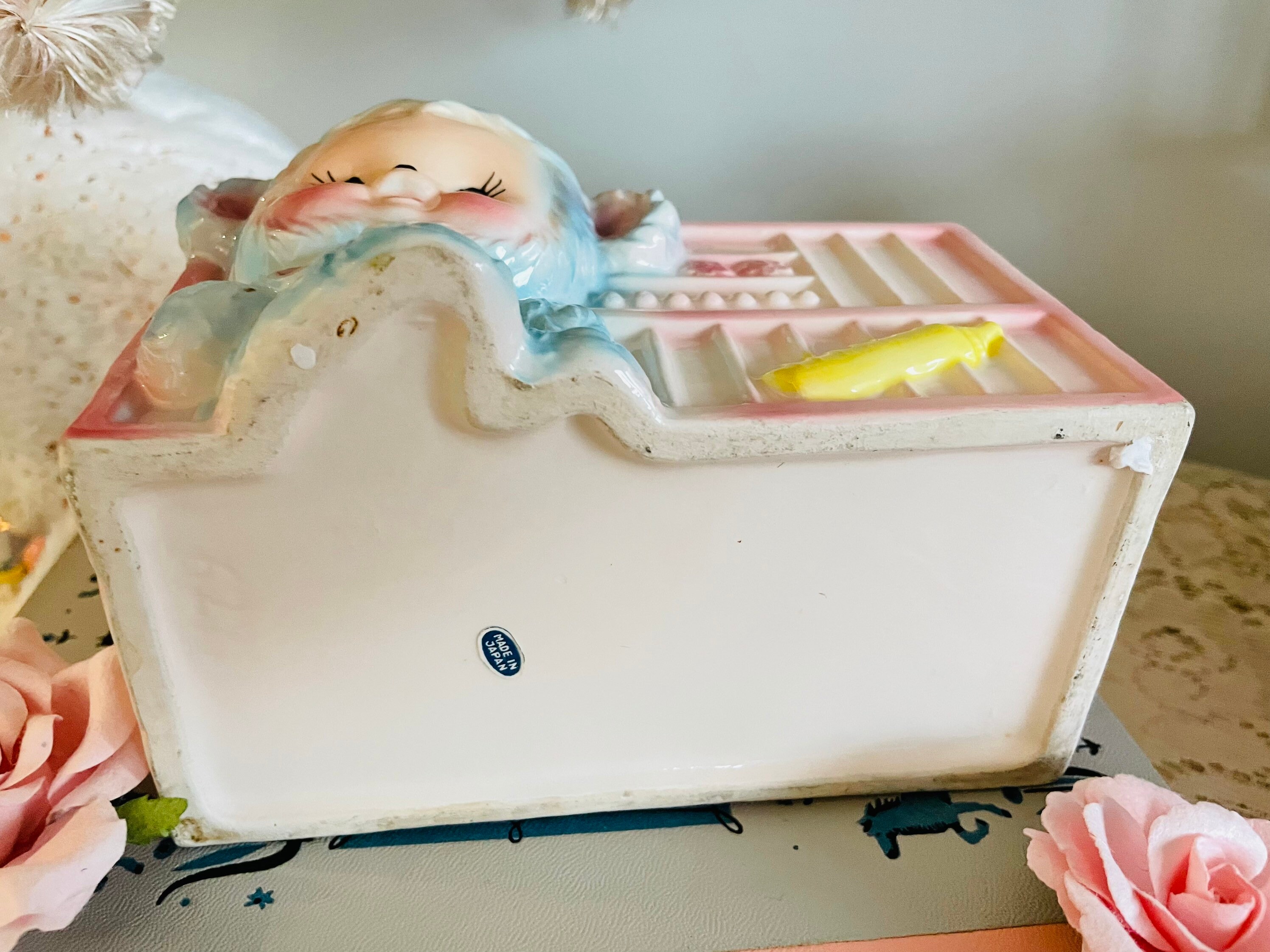 Vintage Relpo Inarco Rubens Blue Baby Teddy Bear With Crib Nursery Baby ...