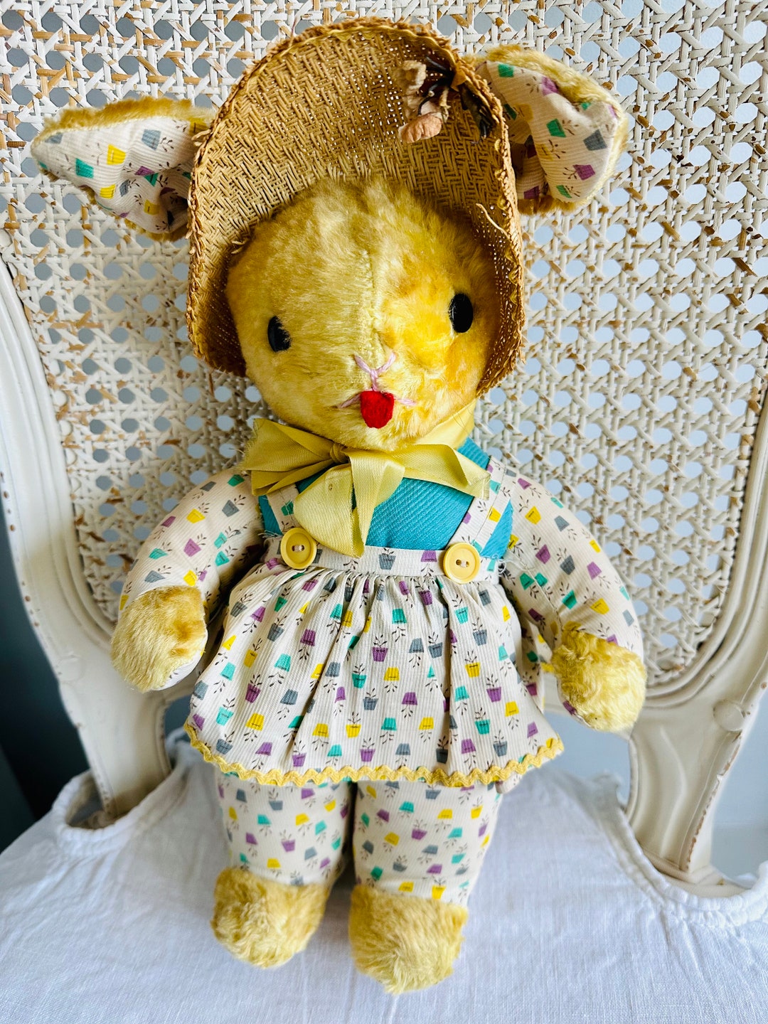Vintage J Swedlin Gund Yellow Rabbit Bunny in Overalls Dress Stuffed ...