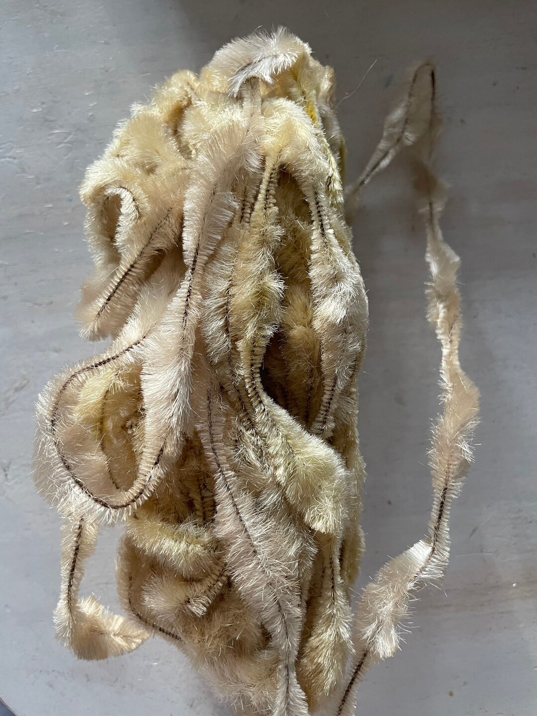 Vintage Bumpy Chenille Fuzzy Wire Stem in Golden Yellow Champagne Color ...