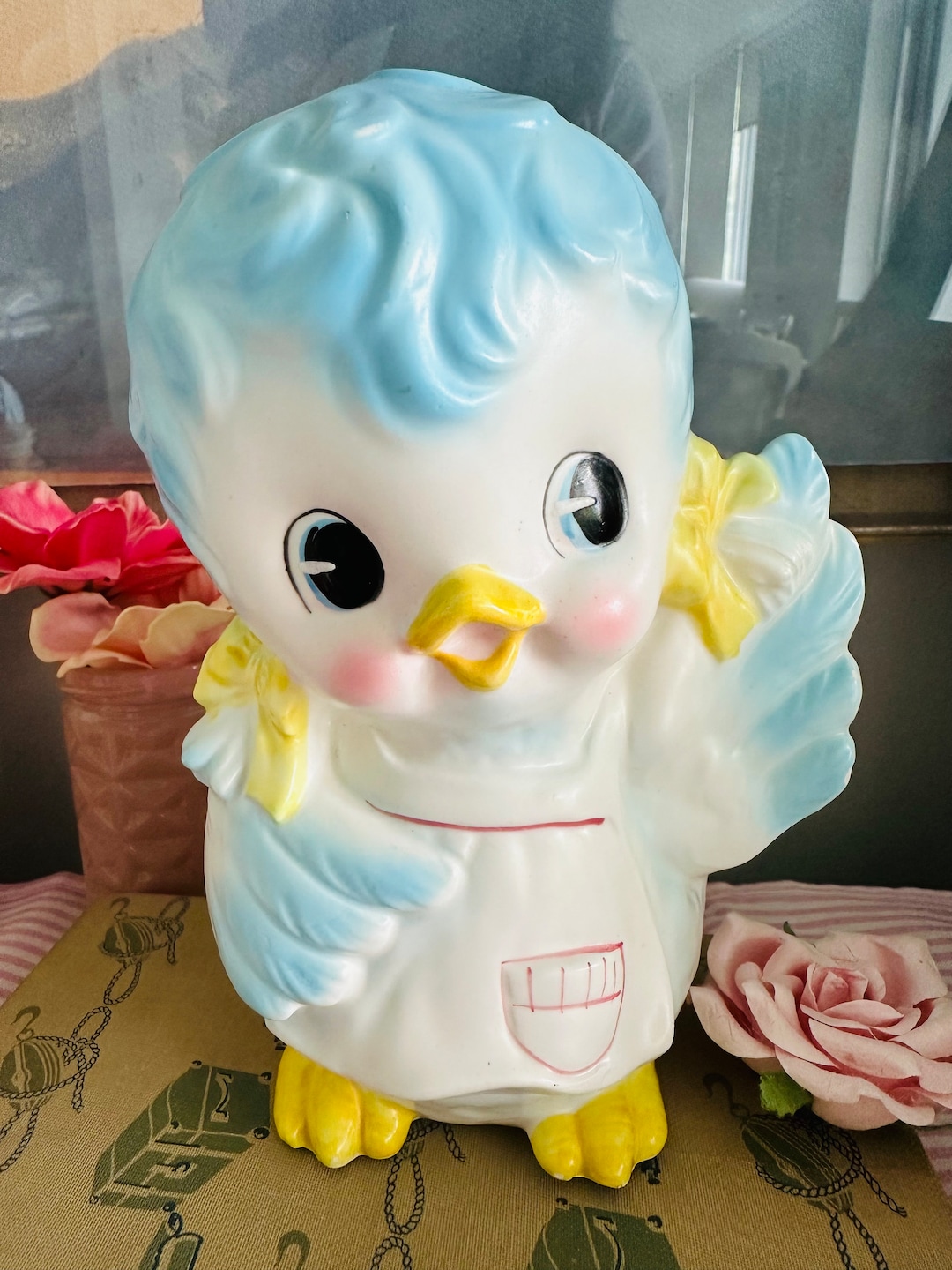 Vintage Relpo Japan Ceramic Bluebird Blue Bird Girl With Pigtails Baby ...
