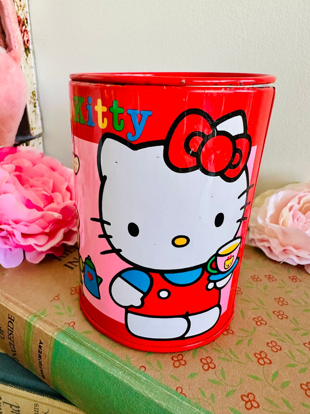 Vintage 1987 Japan Sanrio Red Hello Kitty Tin Can Money Box Storage ...