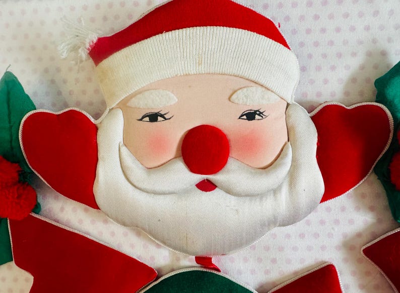 Vintage Kitsch Santa JOY Hanging Sign Plush Decoration - Kitschmas - Etsy