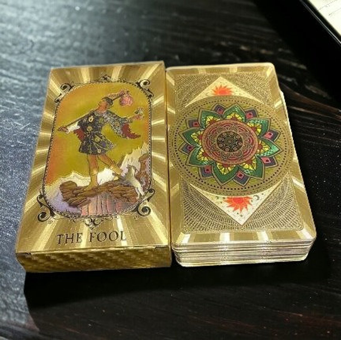 Gold Tarot Deck Fools Rider Waite With Booklet Waterproof and Durable ...