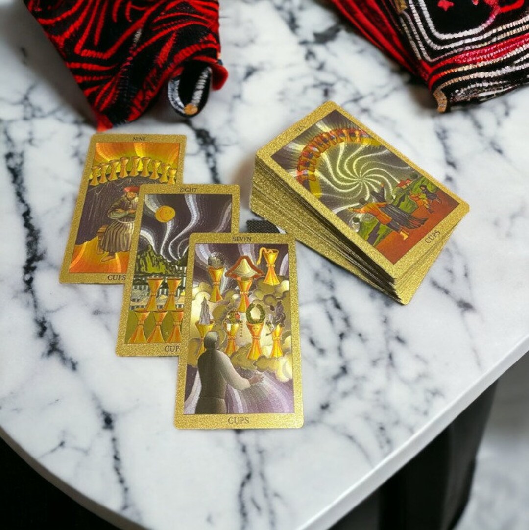 Gold Rider Waite Tarot Deck: Holographic Cards, Bilingual Booklet - Etsy