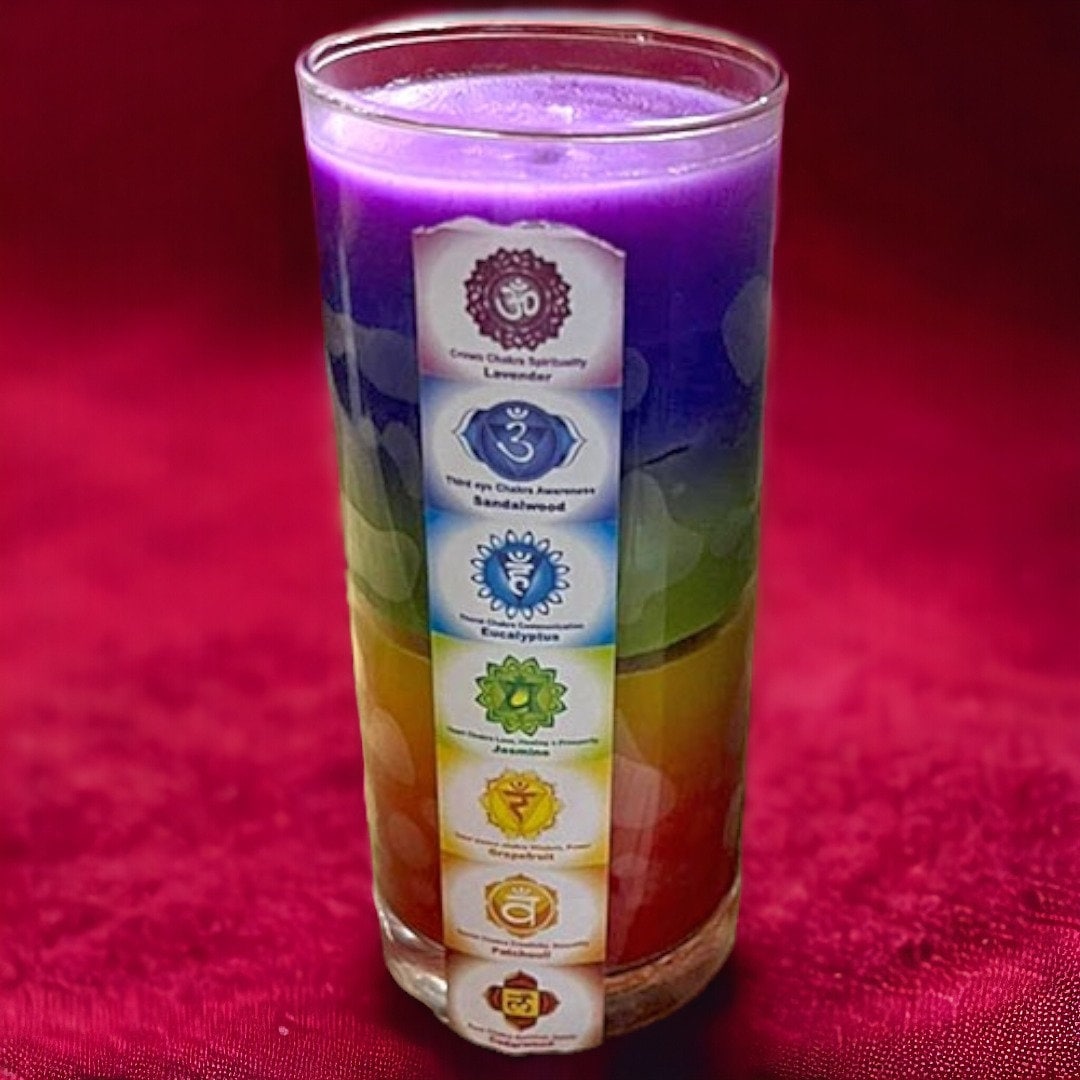 Scented 7 Chakra Pillar Candle in Glass for Meditation - Etsy