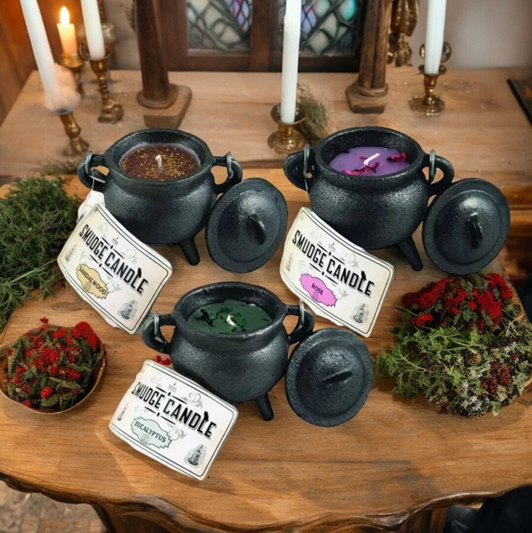 Mini Cast Iron Witch Cauldron Smudge Candle: Sandalwood, Rose ...