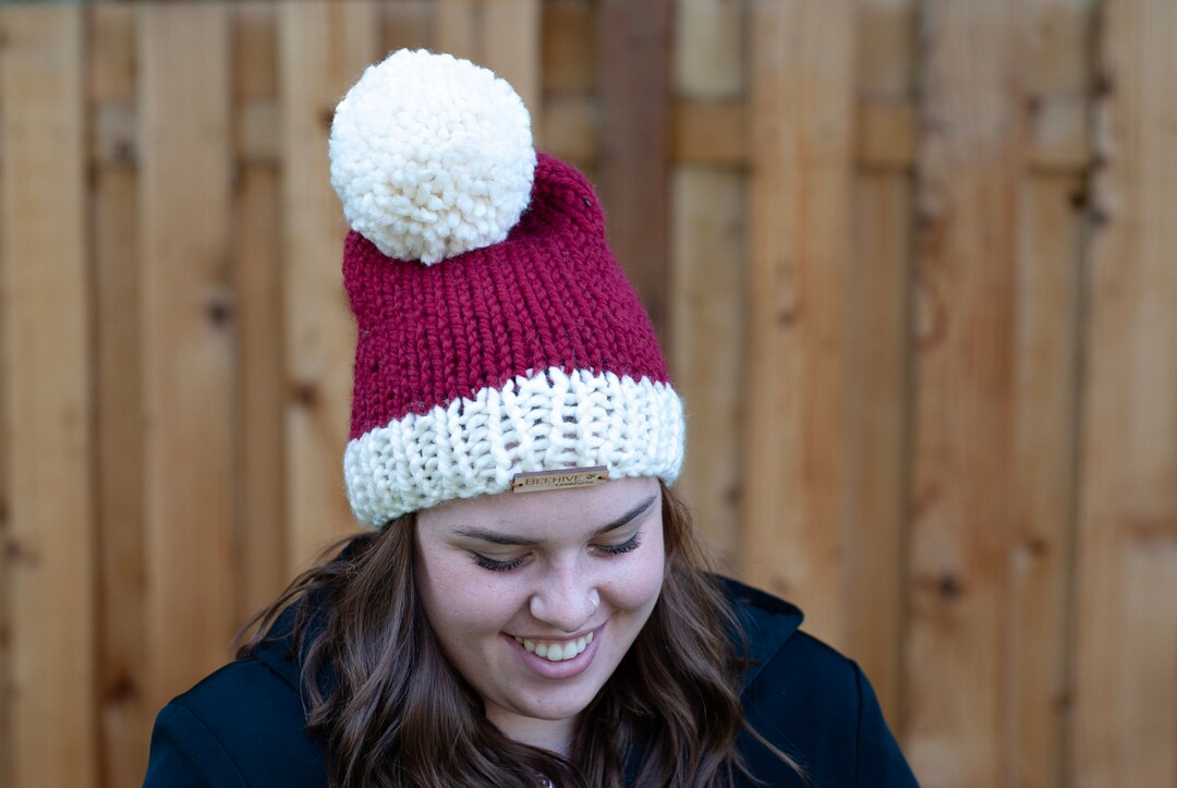 Knit Santa Hat With White Jumbo Pom and Trim - Etsy
