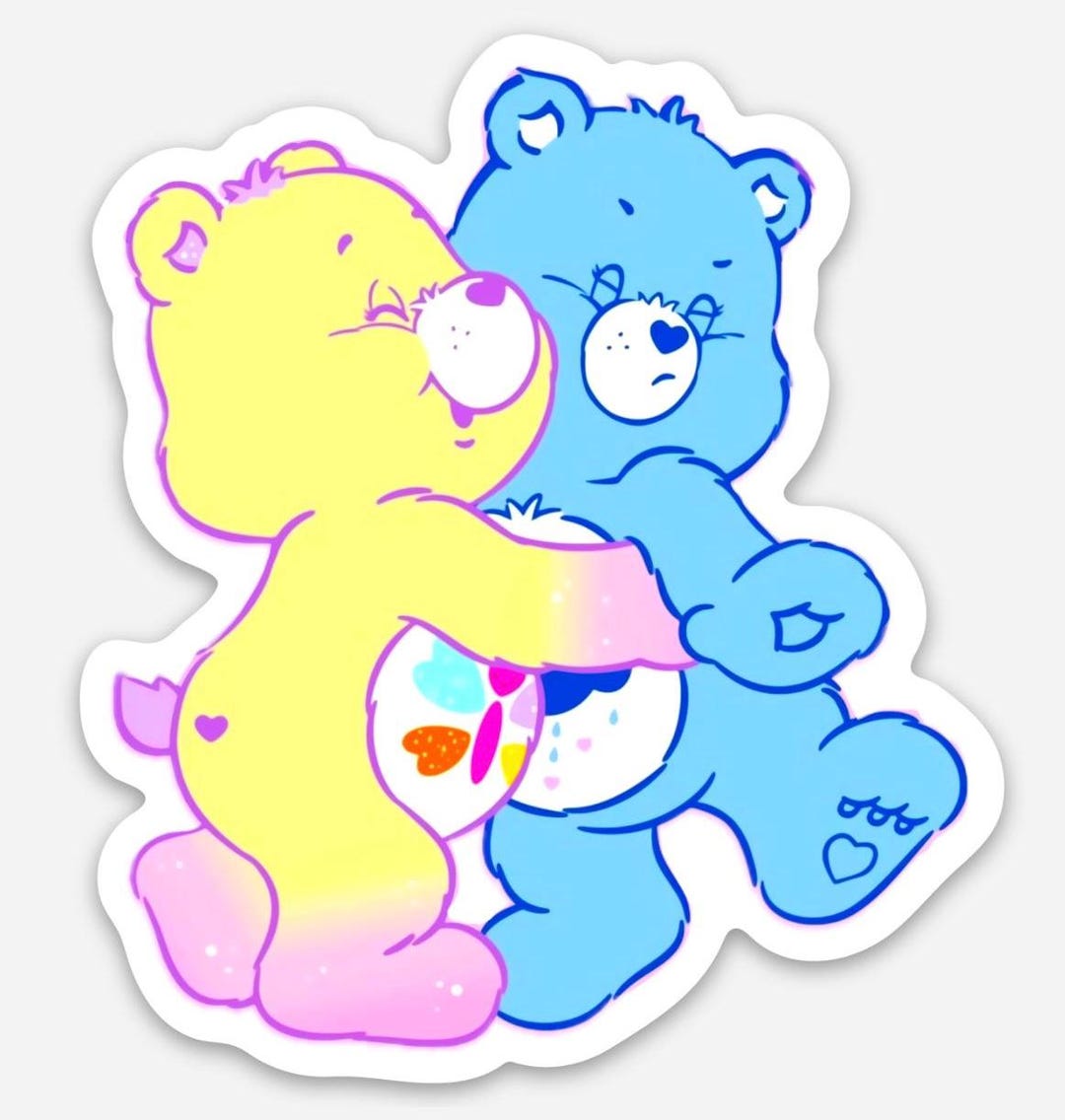 Cute Hugging Bears Sticker Yellow and Blue Care Bear Inspired Grumpy ...