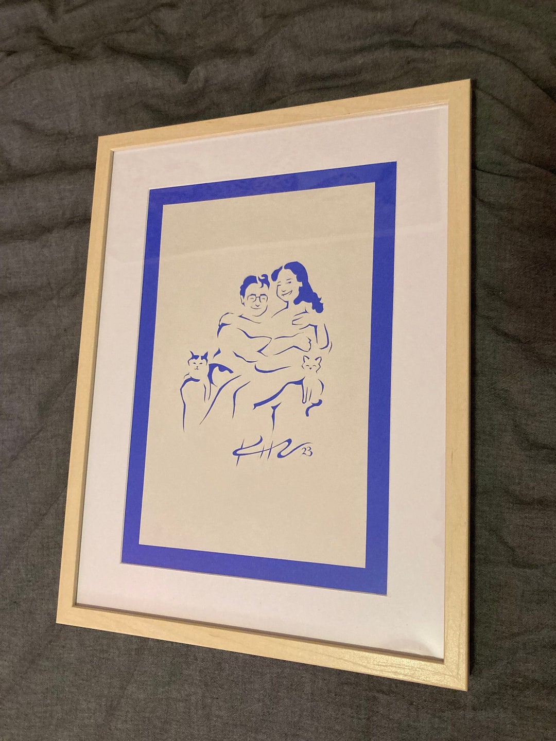 Custom Cut Paper Portrait. Framed With Mat, Paper Craft Picture. Couple ...