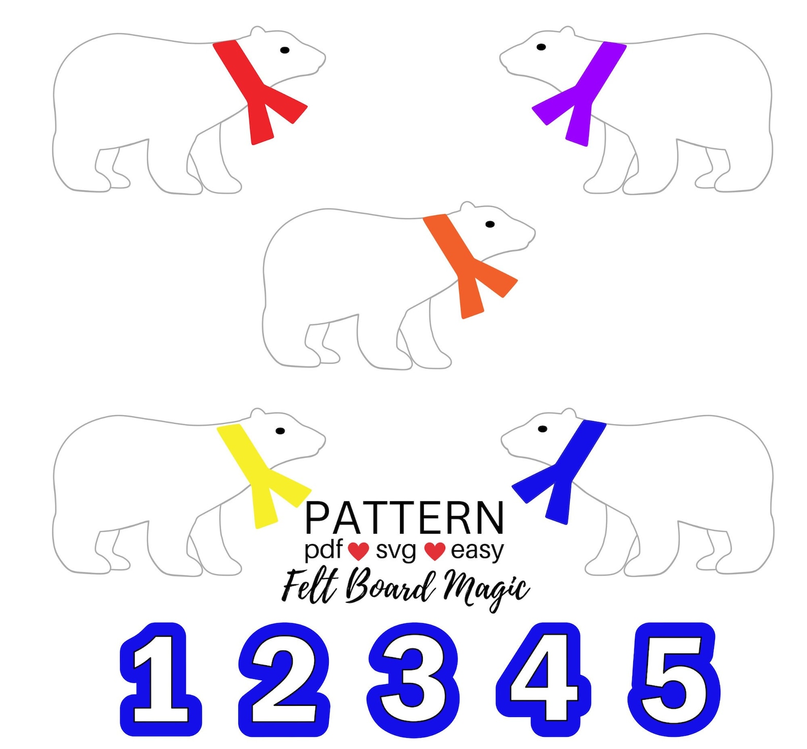 Five Little Polar Bears Felt Story PDF SVG Pattern Preschool - Etsy ...